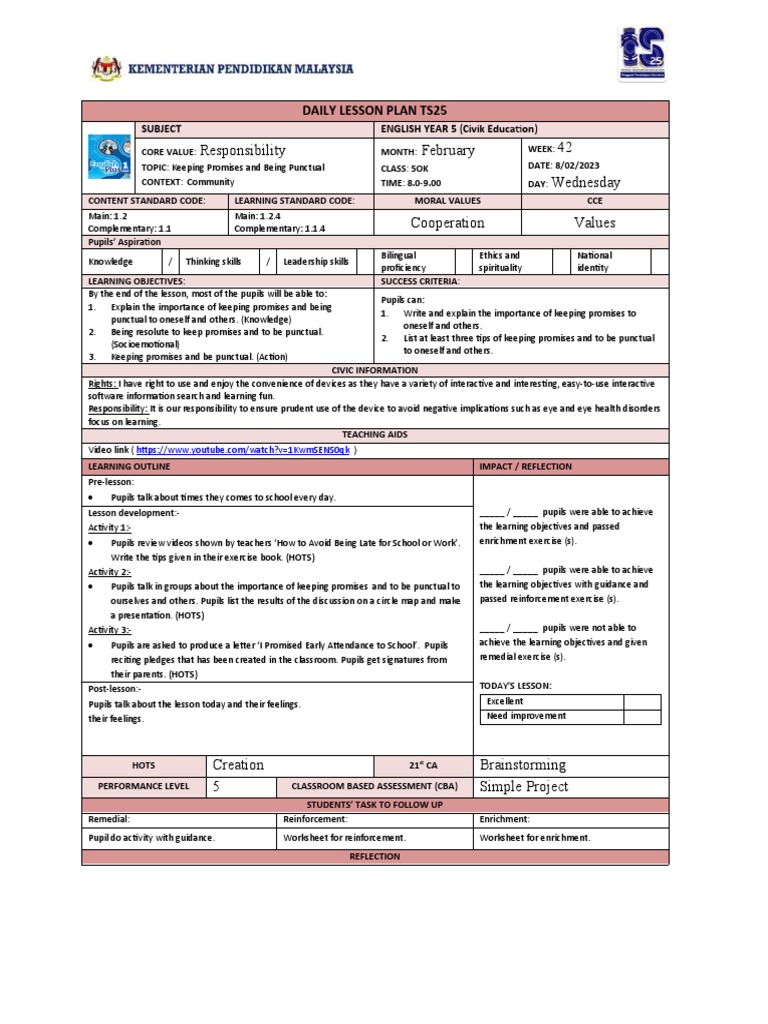 BI Y5 LP TS25 - Civic Education | PDF | Lesson Plan | Teachers
