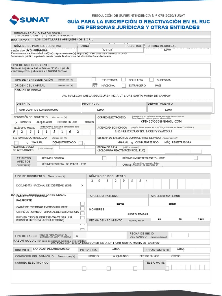 Guía para La Inscripción o Reactivación en El RUC de Personas Jurídicas ...