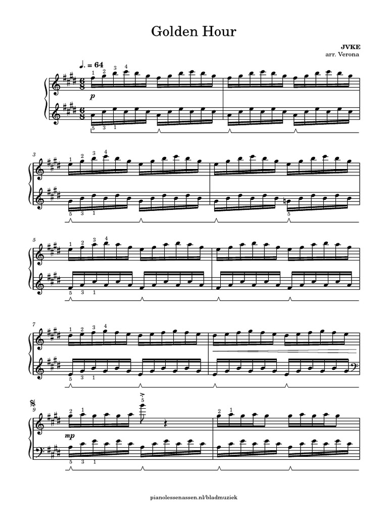 Golden Hour Piano Sheet Music Easy
