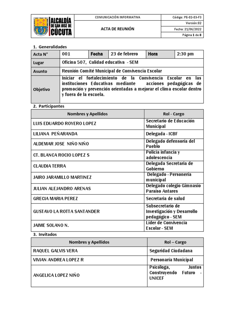 Acta 001 Febrero 23 de 2023 | PDF