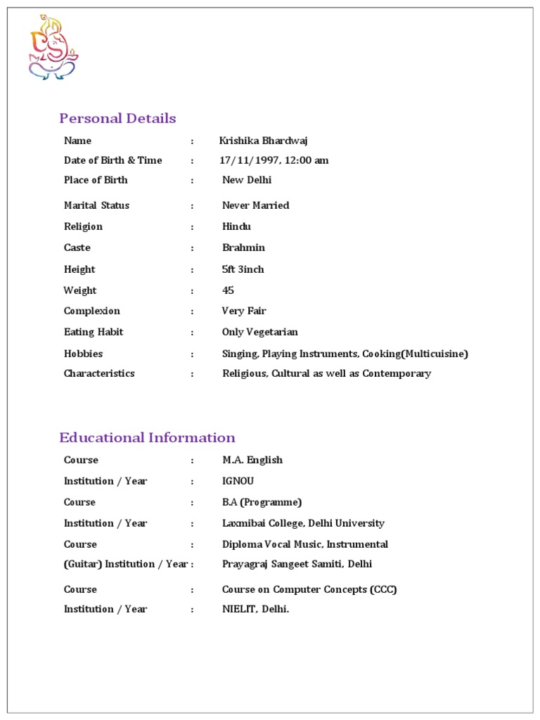 Krishika Biodata | PDF