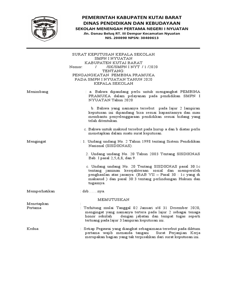 SK Pembina Pramuka Boni | PDF