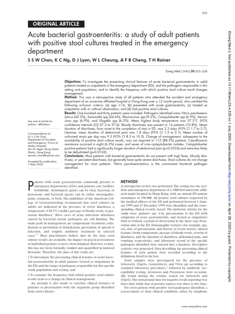 Acute Bacterial Gastroenteritis: A Study of Adult Patients With ...