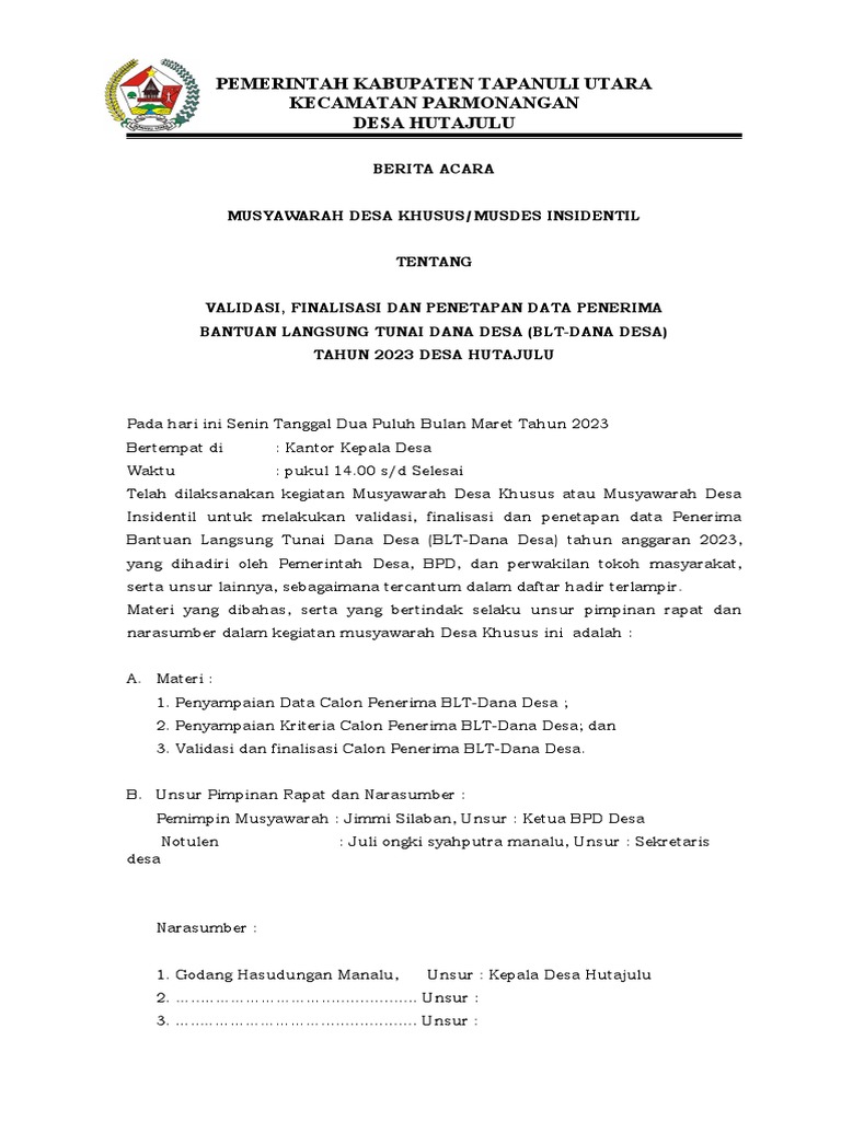 BERITA ACARA MUSDESUS Tahun 2023 | PDF