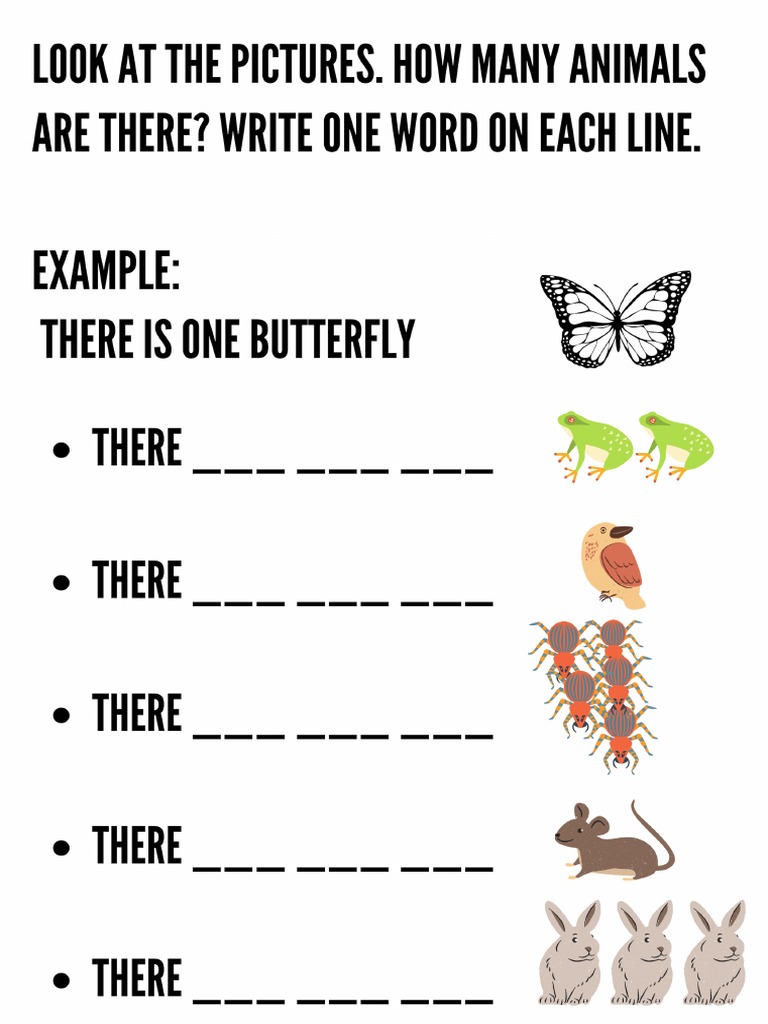 Look at The Pictures. How Many Animals Are There Write One Word On Each ...