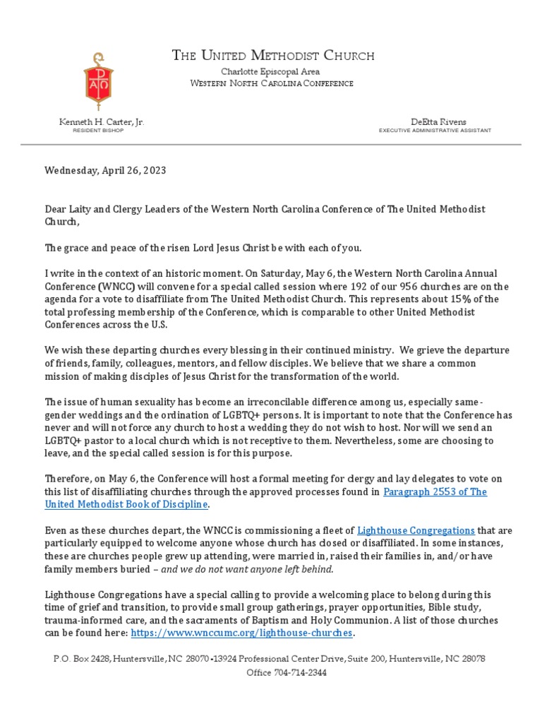 Bishop Carter's Letter | PDF | United Methodist Church | Methodism