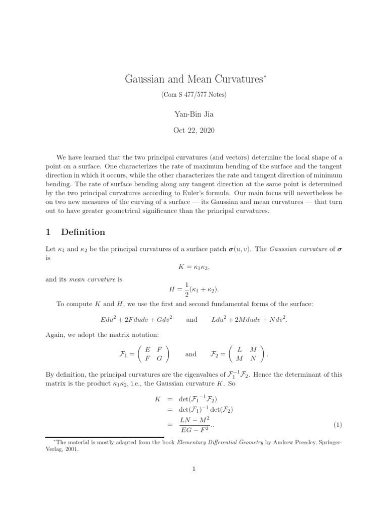 Gaussian Curvature | PDF | Curvature | Applied Mathematics