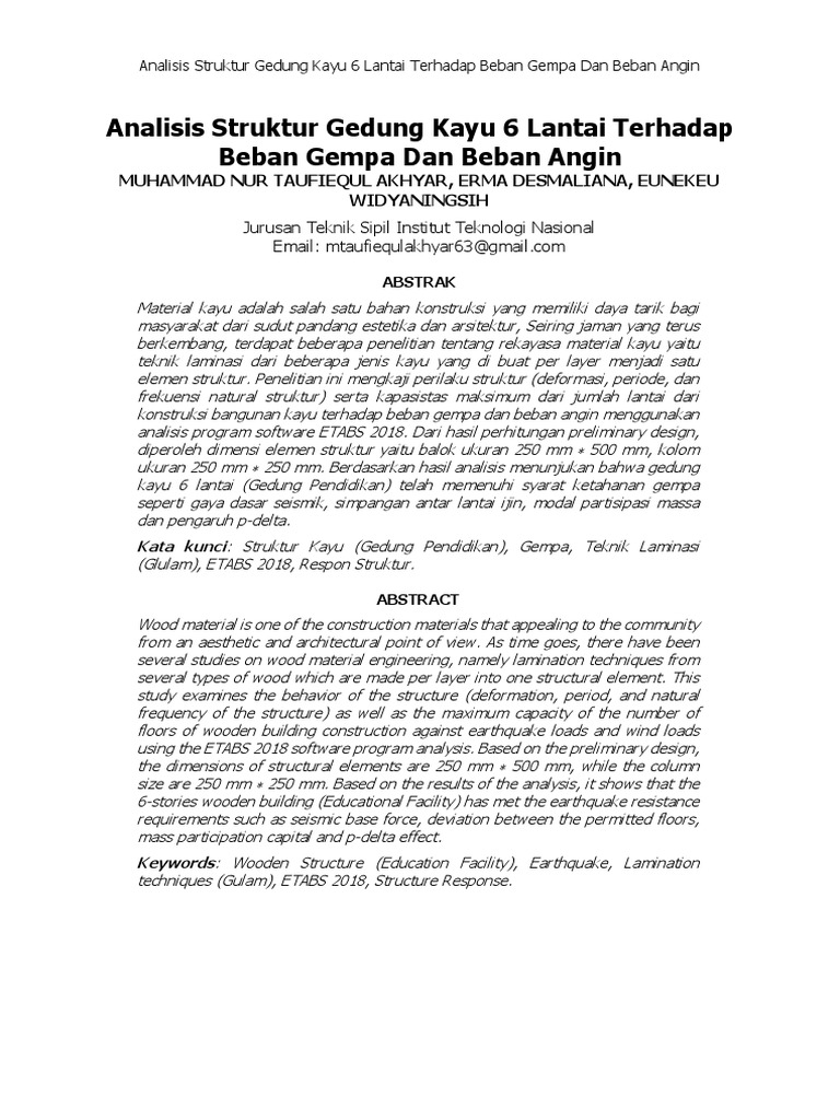 Analisis Struktur Gedung Kayu 6 Lantai Terhadap Beban Gempa Dan Beban ...