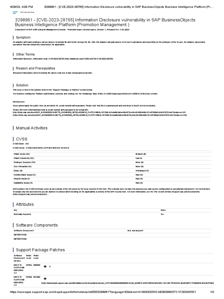 Cve 2023 28765 Information Disclosure Vulnerability In Sap Businessobjects Business