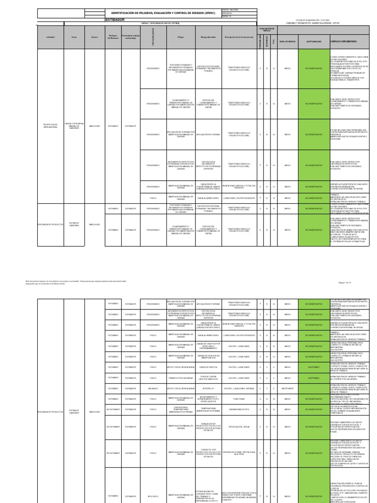 Identificacion de Peligros Evaluacion y Control de Riesgos IPERC | PDF | Factores humanos y ...