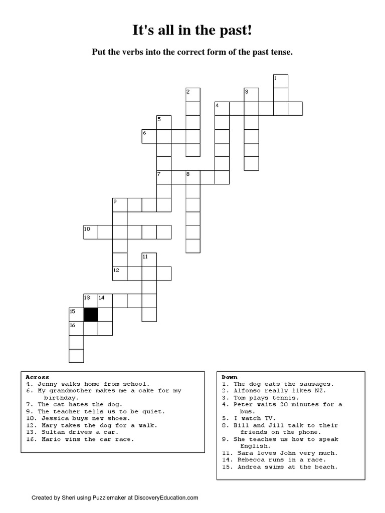 Past Tense Verb Puzzle | PDF