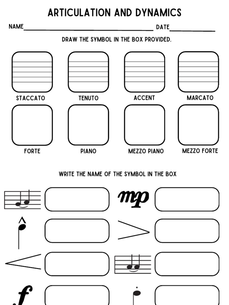 Articulation and Dynamic Worksheet 1 | PDF