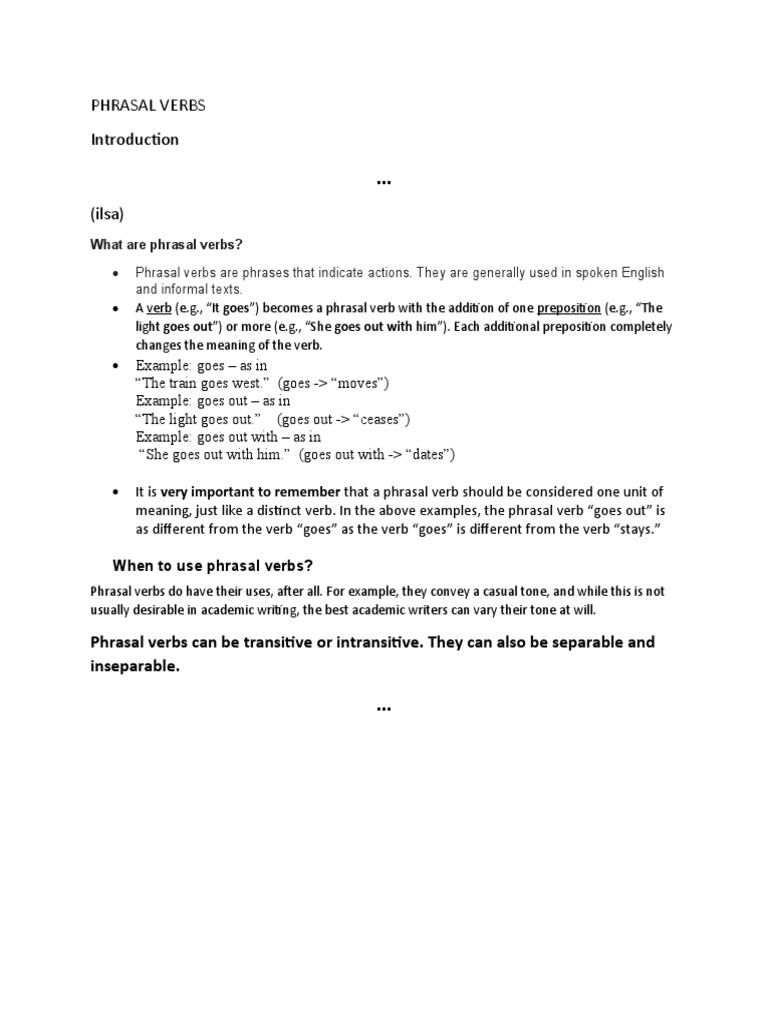 Phrasal Verbs: Phrasal Verbs Can Be Transitive or Intransitive. They ...