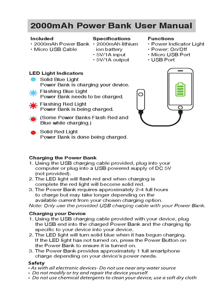 2000mAh Power Bank User Manual | PDF | Home & Garden | Technology ...