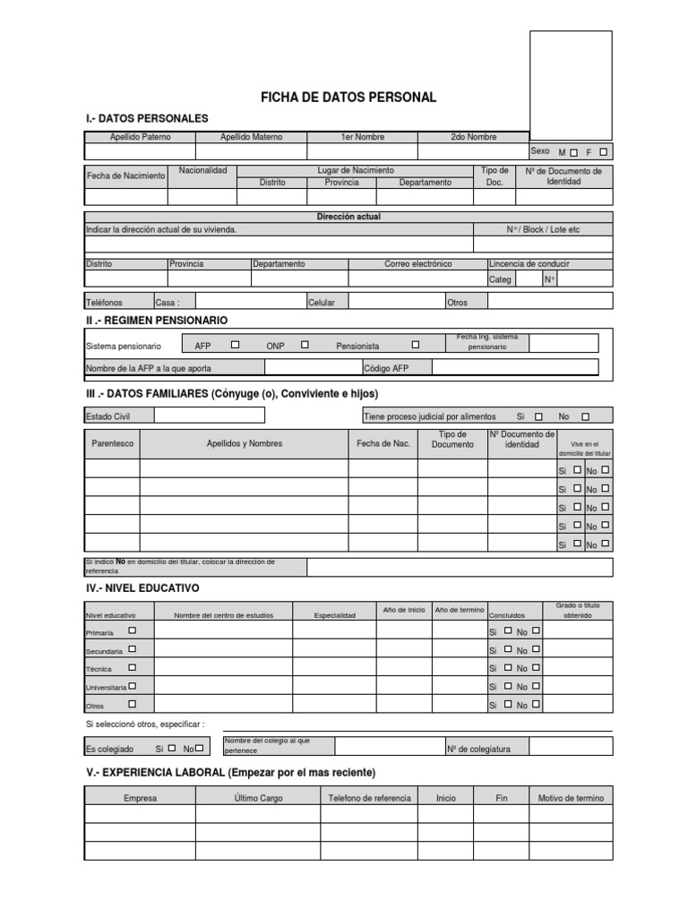 Ficha de Datos Del Personal | PDF | Economias
