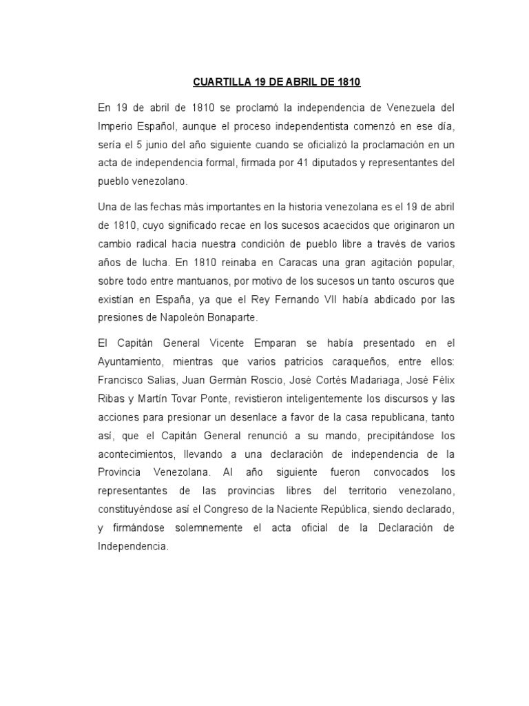 Cuartilla 19 de Abril de 1810 | PDF