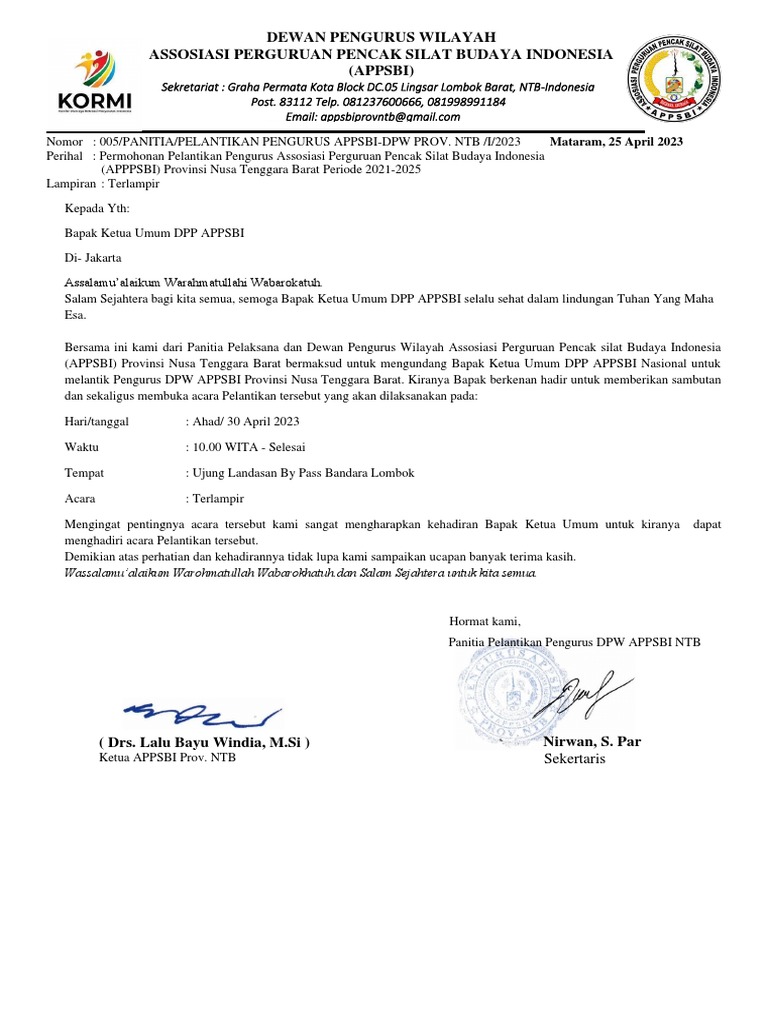 Surat Undangan Dan Rundown Acara Pelantikan Appsbi NTB | PDF