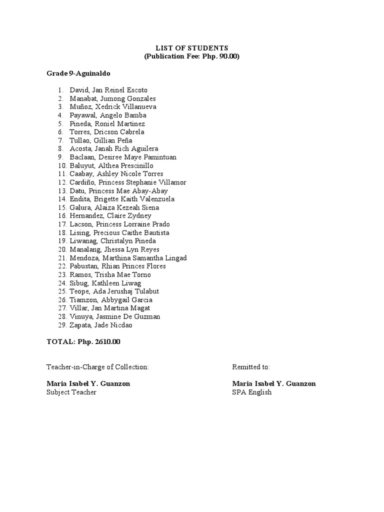 List of Students | PDF