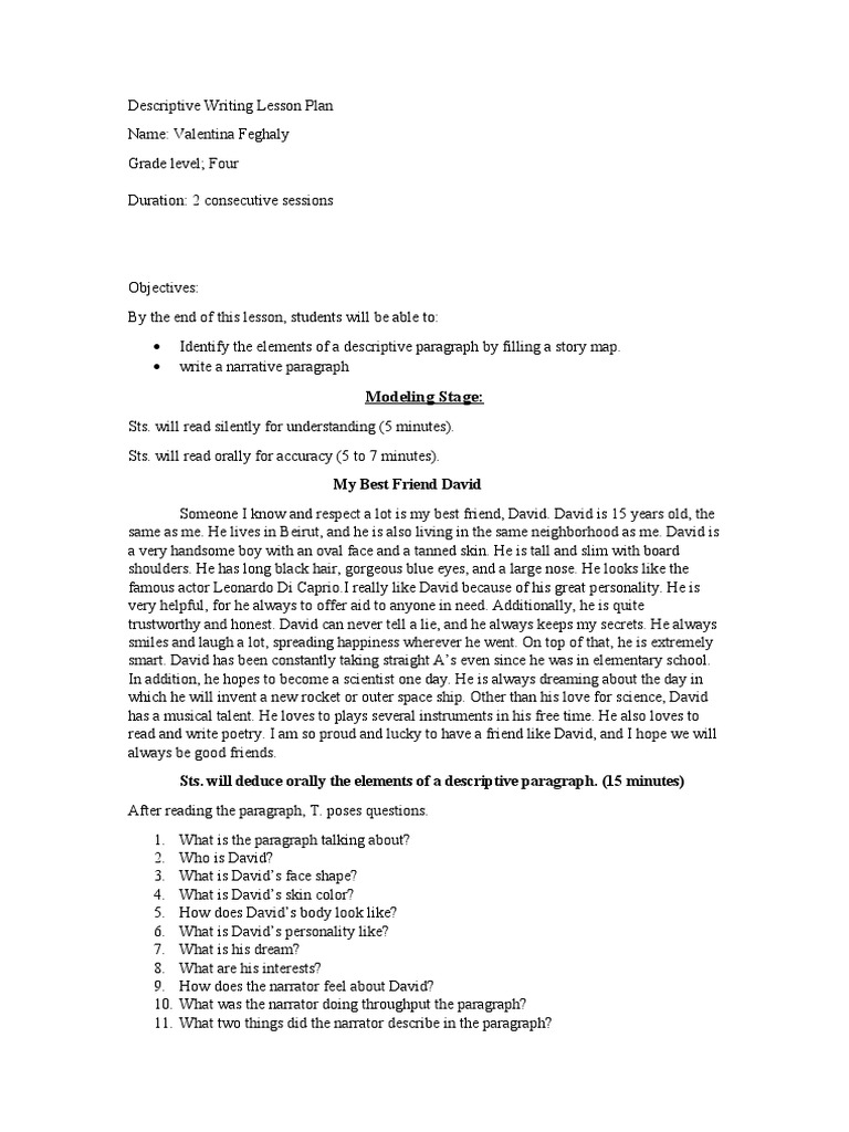 Descriptive Writing Lesson Plan | PDF