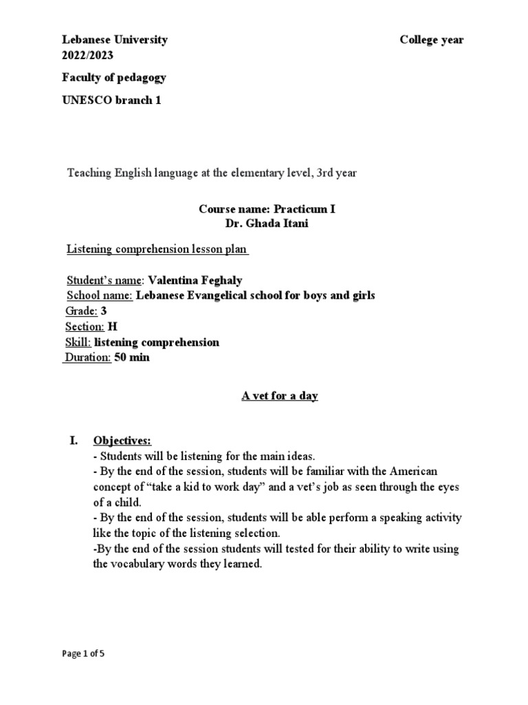 Listening Comprehension Lesson Plan | PDF | Reading Comprehension ...