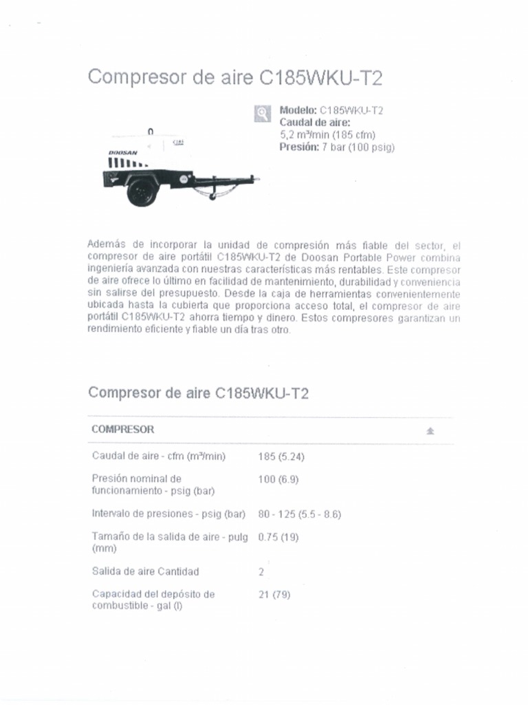 Ficha Tecnica Compresor Doosan | PDF