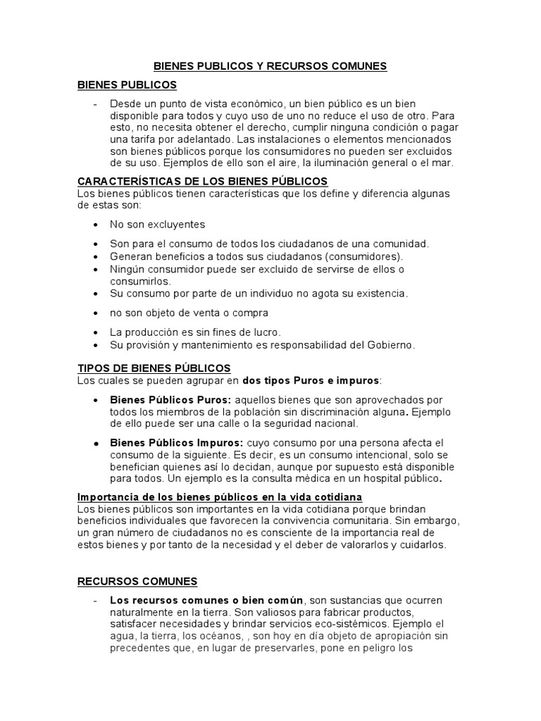 Bienes Publicos Y Recursos Comunes Bienes Publicos | PDF | Bienes | Bien común