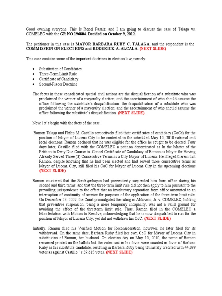 Script Talaga vs. COmelec | PDF | Elections | Government
