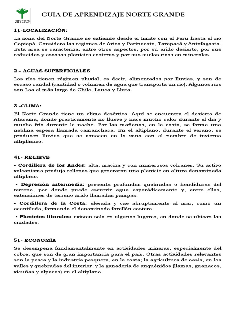 GuÍa 1 Norte Grande Y Norte Chico Convertido 1 Pdf Andes Desierto
