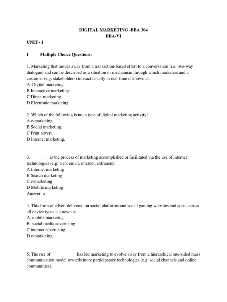 Digital Marketing - MCQ | PDF | Digital Marketing | Online Advertising