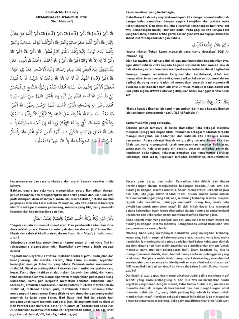 Khutbah Idul Fitri | PDF Khutbah Idul Fitri | PDF