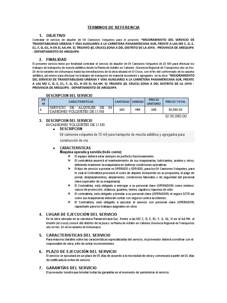 Req. 029 TDR - Servicio 04 Camiones Volquete | PDF