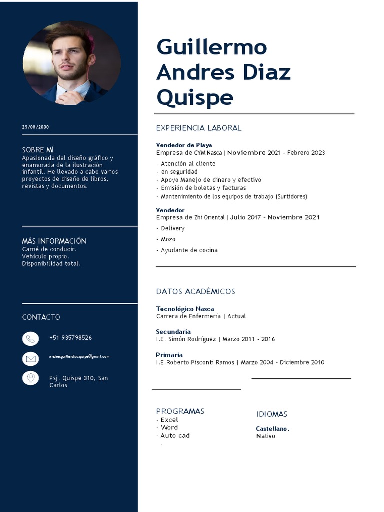 Currículum Corporativo Minimalista Azul Marino | PDF