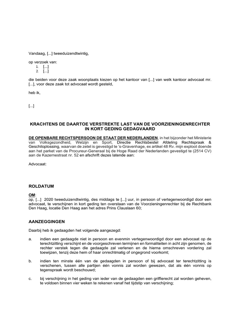 Dagvaarding Cov 19 Update3005 1 | PDF