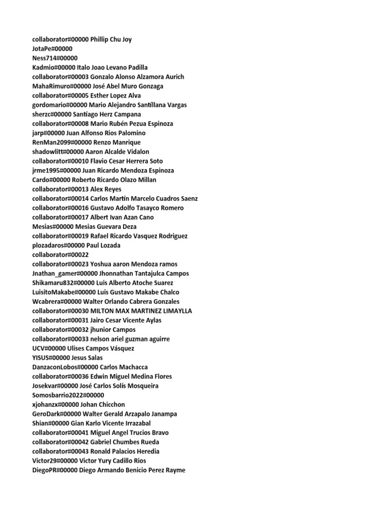 A Collaborative Document Listing the Usernames of 58 Contributors | PDF