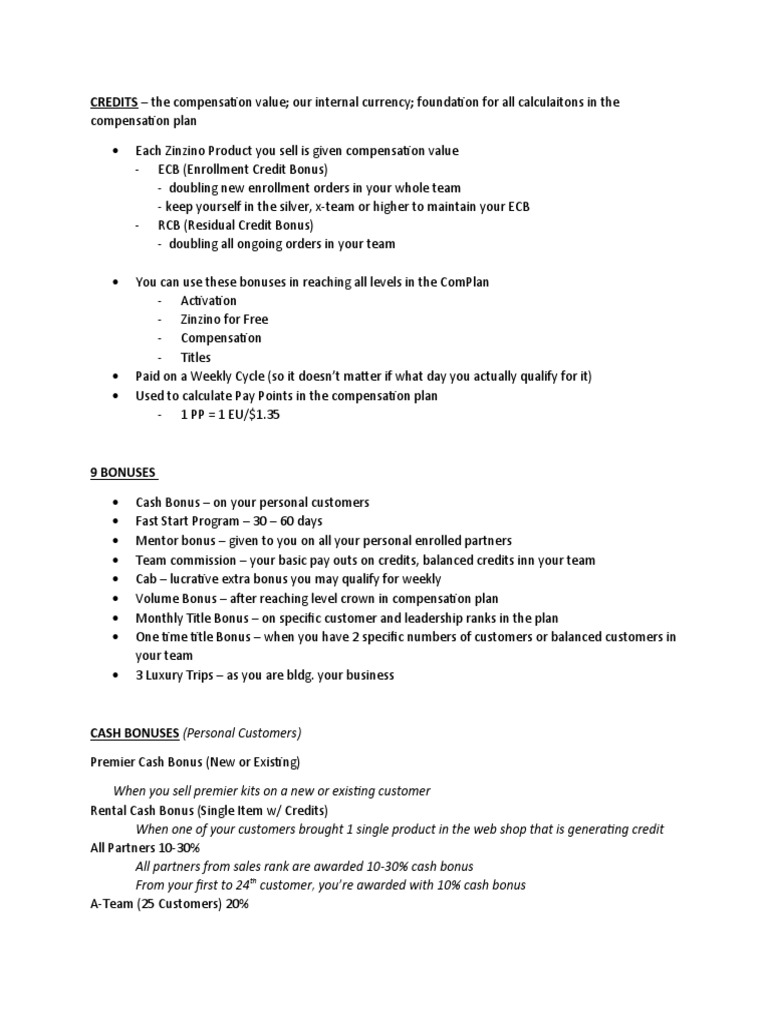 ZINZINO Compensation Plan | PDF | Economies | Money