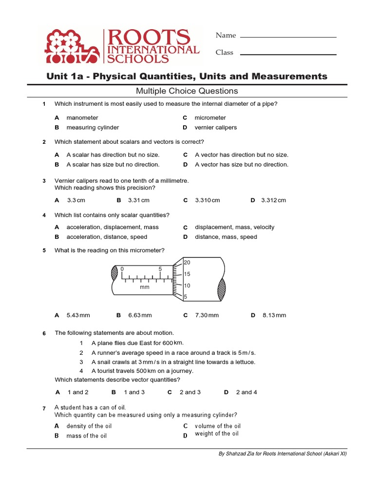 Unit 1 Physical Quantities, Units and Measurements | PDF | Euclidean Vector | Speed