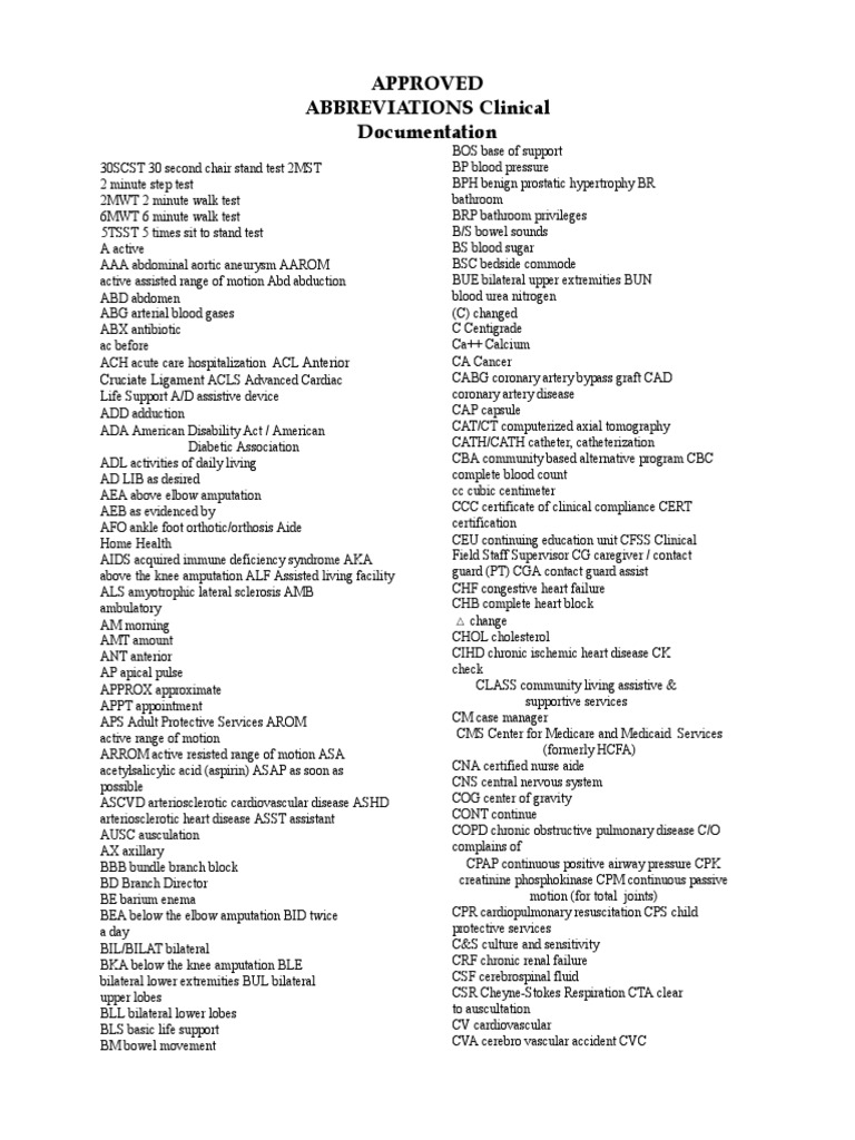 Approved Abbreviation Used in Documentation | PDF | Heart | Coronary ...
