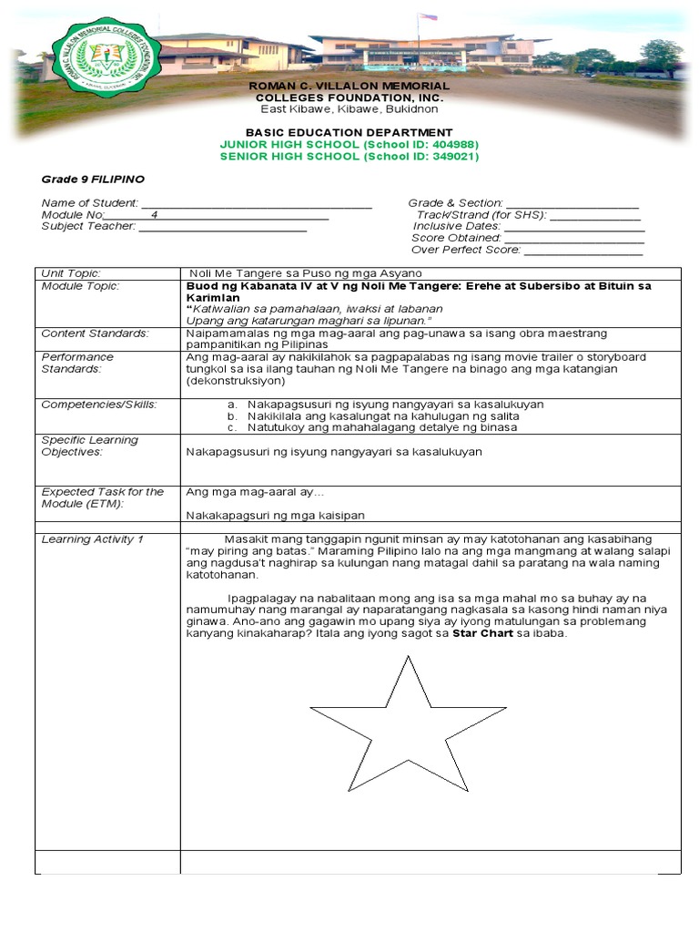 Roman C. Villalon Memorial Colleges Foundation, Inc. Basic Education ...