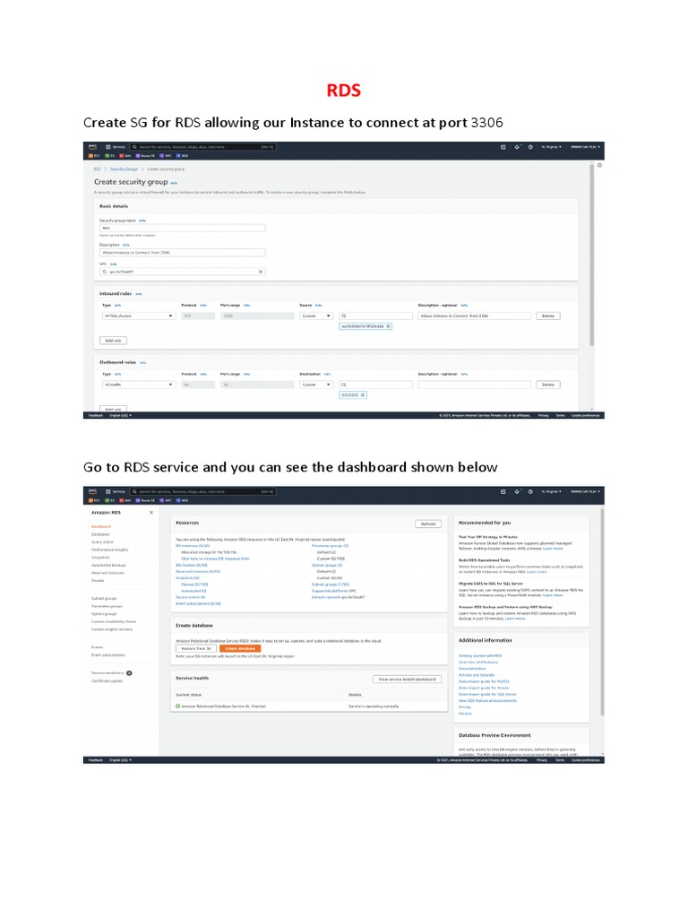 Create SG For RDS Allowing Our Instance To Connect at Port 3306 | PDF