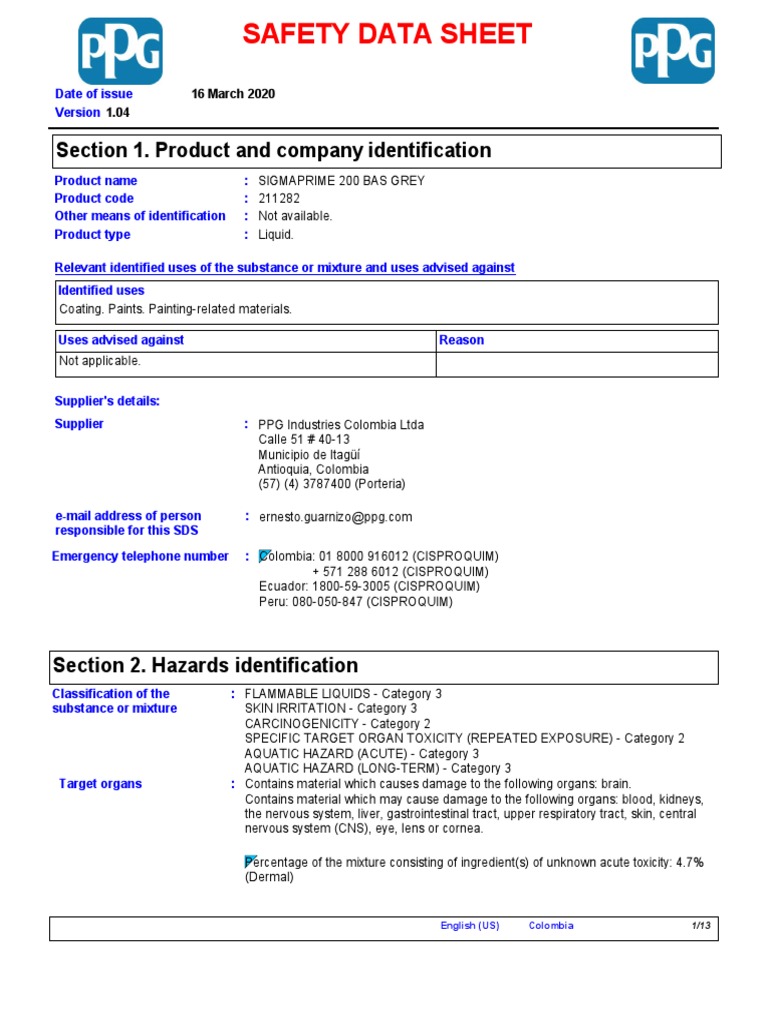 Sigma Prime 200-SDS | PDF | Dangerous Goods | Firefighting