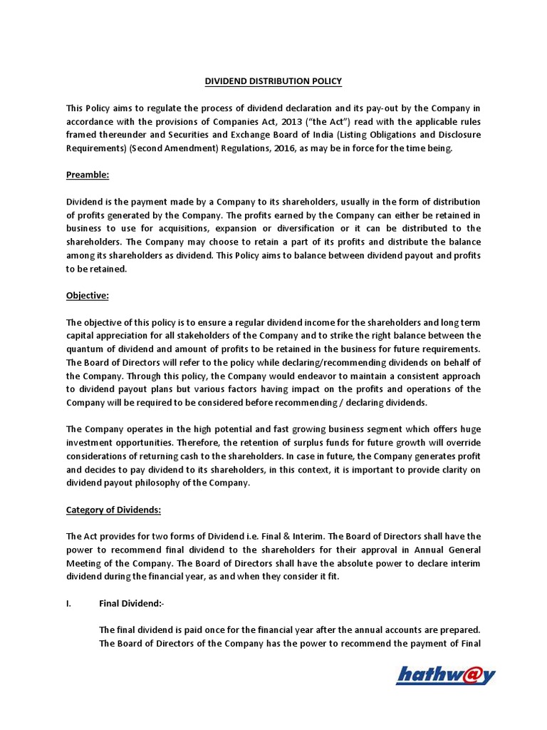 Dividend Distribution Policy Overview | PDF | Dividend | Board Of Directors