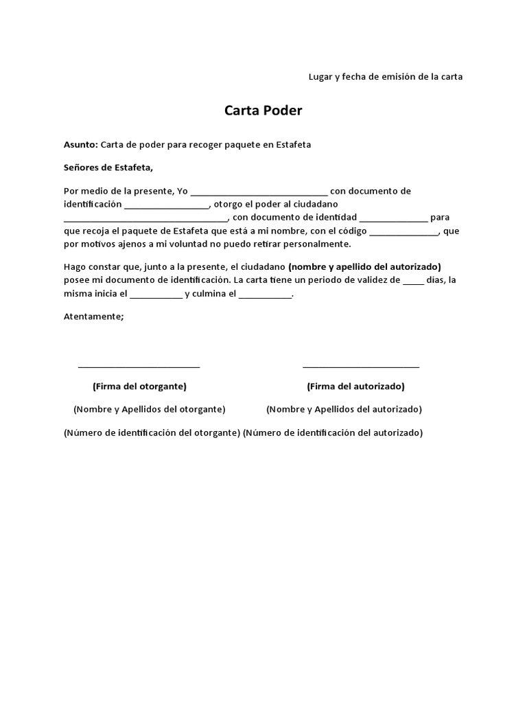 Carta Poder para Recoger Un Paquete en Estafeta | PDF
