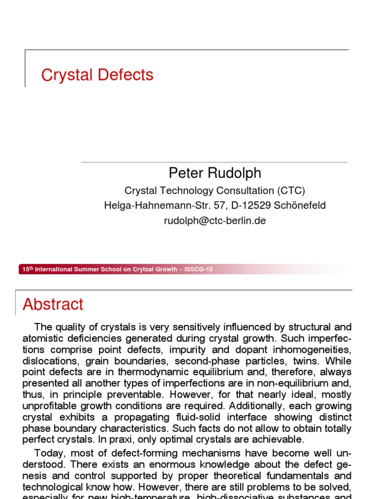 Crystal Defects: Peter Rudolph | PDF | Dislocation | Crystal Growth