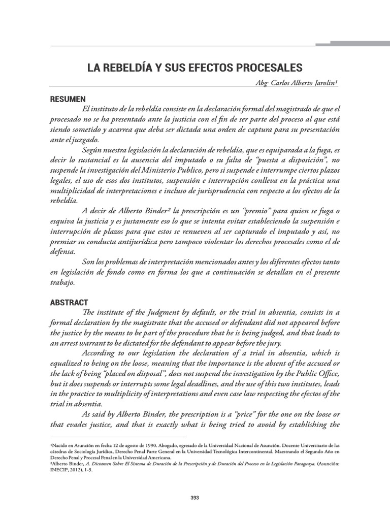 La Rebeldía Y Sus Efectos Procesales: Resumen | PDF | Estatuto de ...