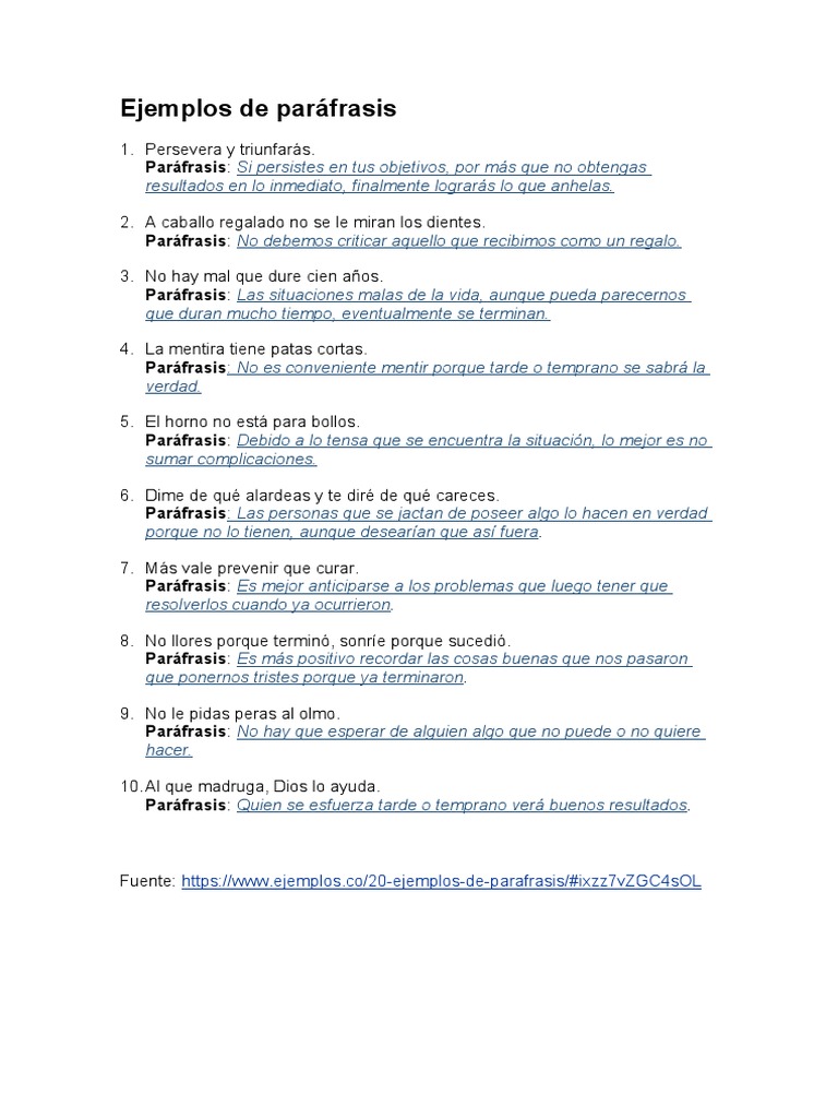 Ejemplos de Paráfrasis | PDF