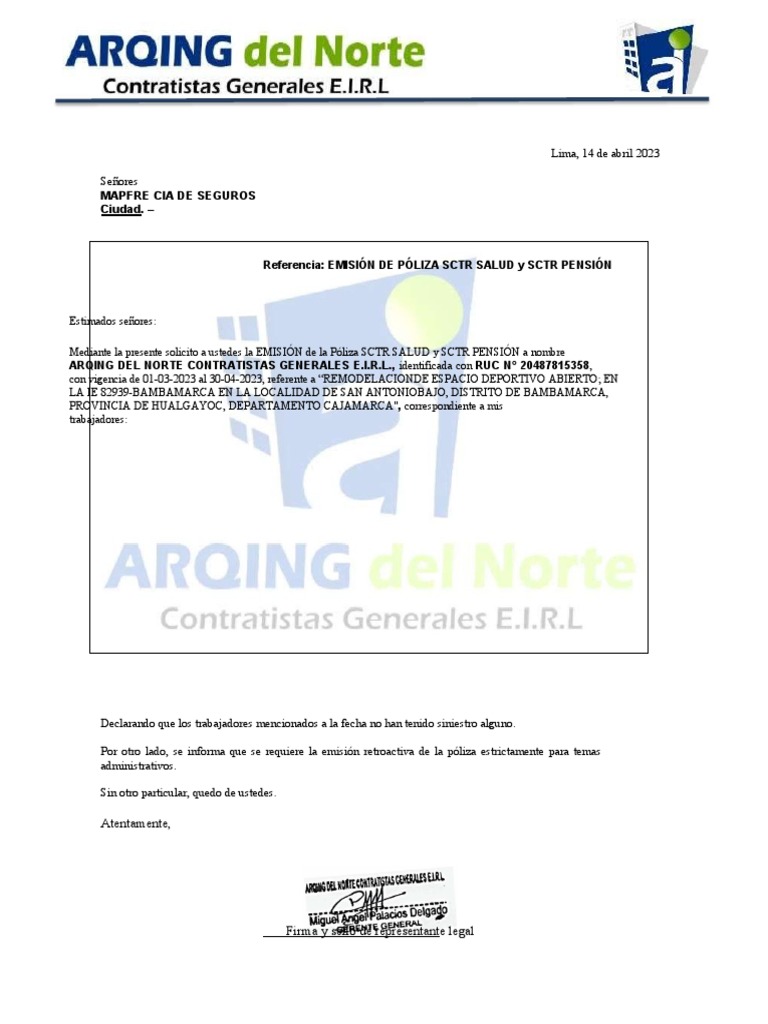 FORMATO CARTA NO SINIESTRO | PDF