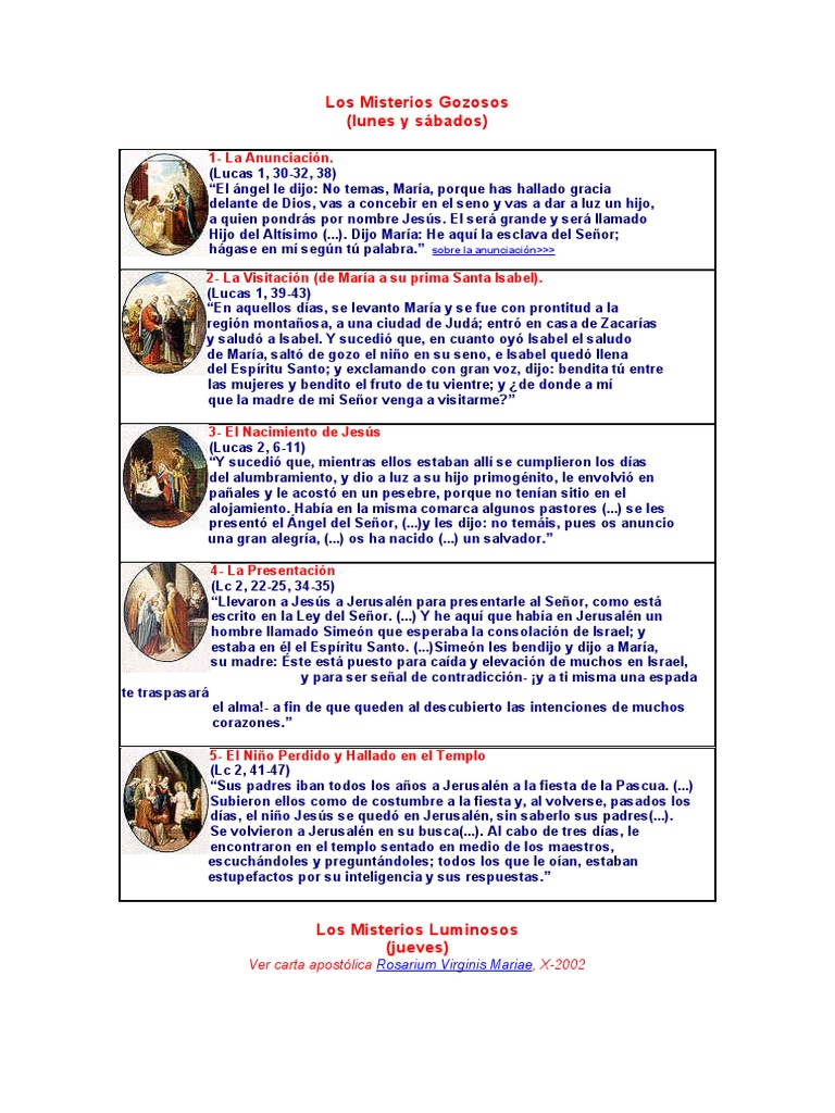 Misterios Gozosos del Rosario | PDF | Jesús | María, madre de Jesús