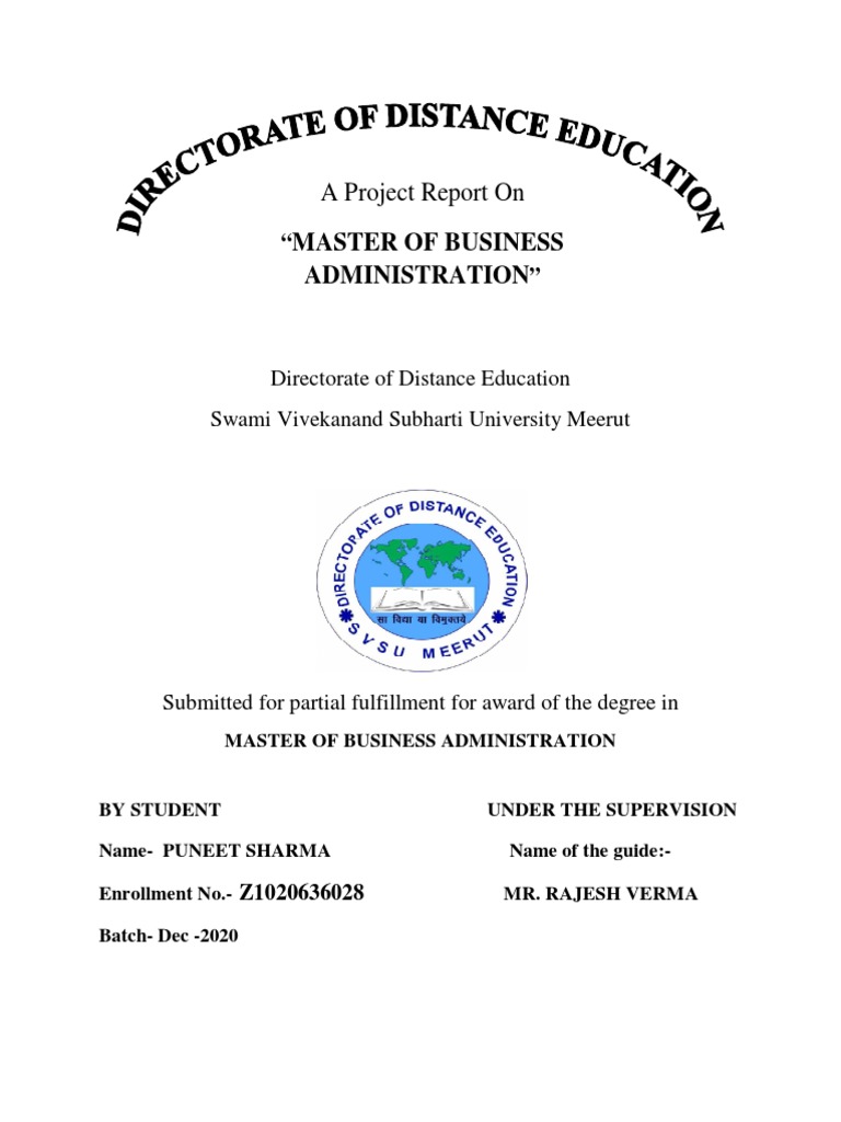 MBA Project Report on Business Administration | PDF