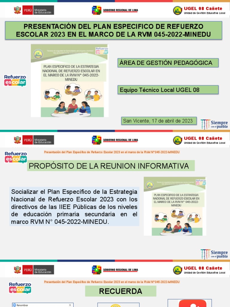 Presentacion Del Plan de Refuerzo Escolar 2023 - Ok | PDF | Evaluación | Aprendizaje