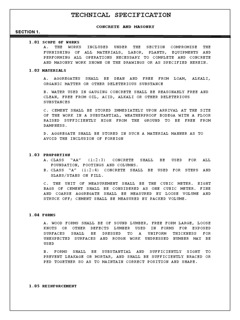 Technical-Specification With Sheller and Miller | PDF | Concrete ...